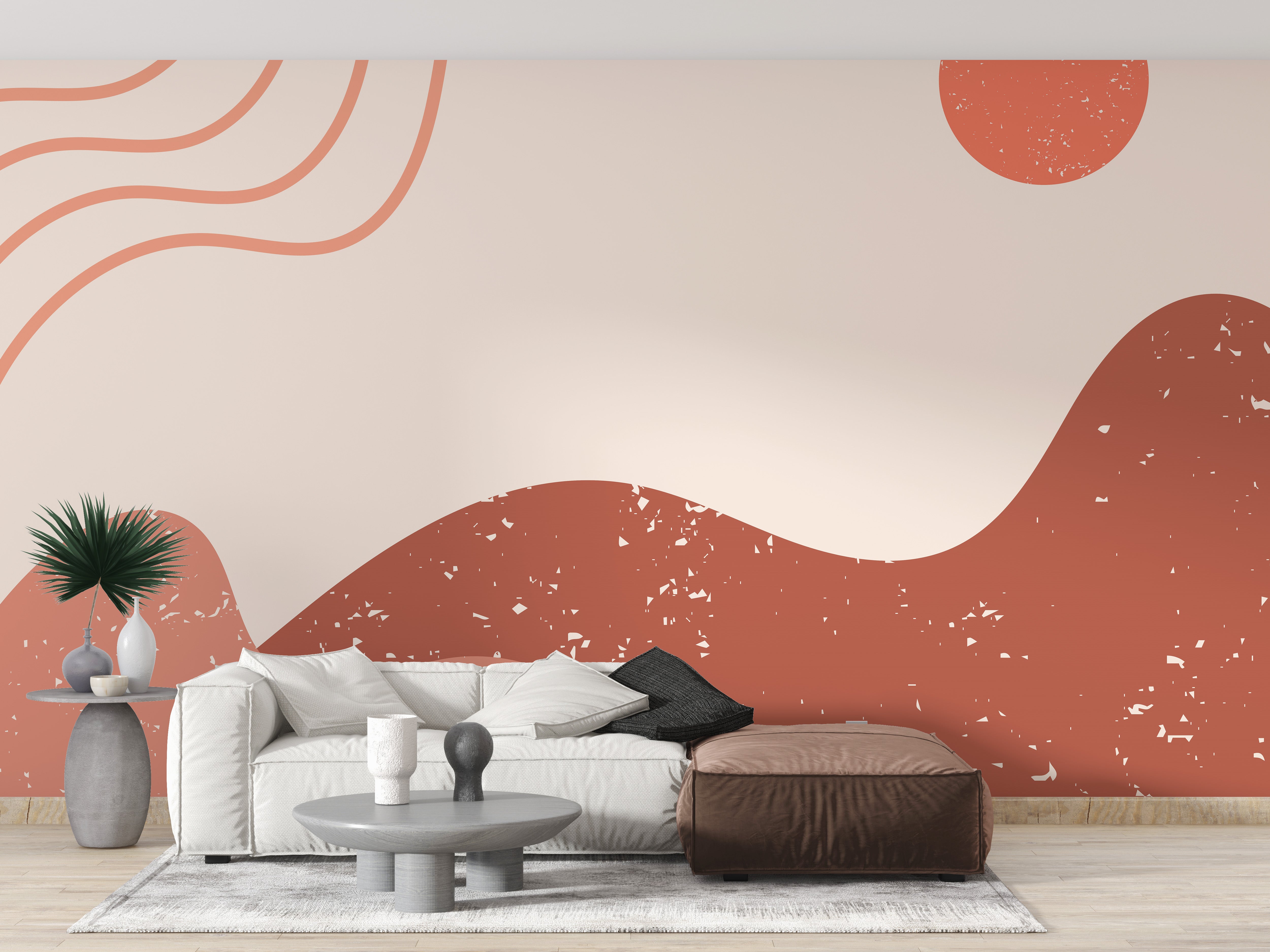 Boho Orange Color Mountain Pattern Desert Wallpaper Murals