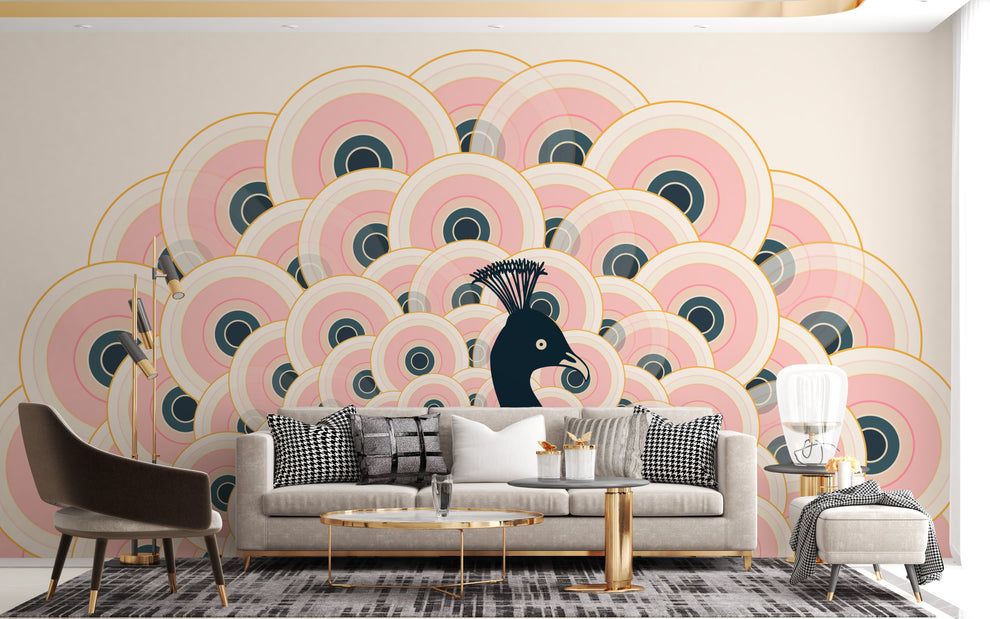 Pink Peacock Pattern Wallpaper Mural | Order Now